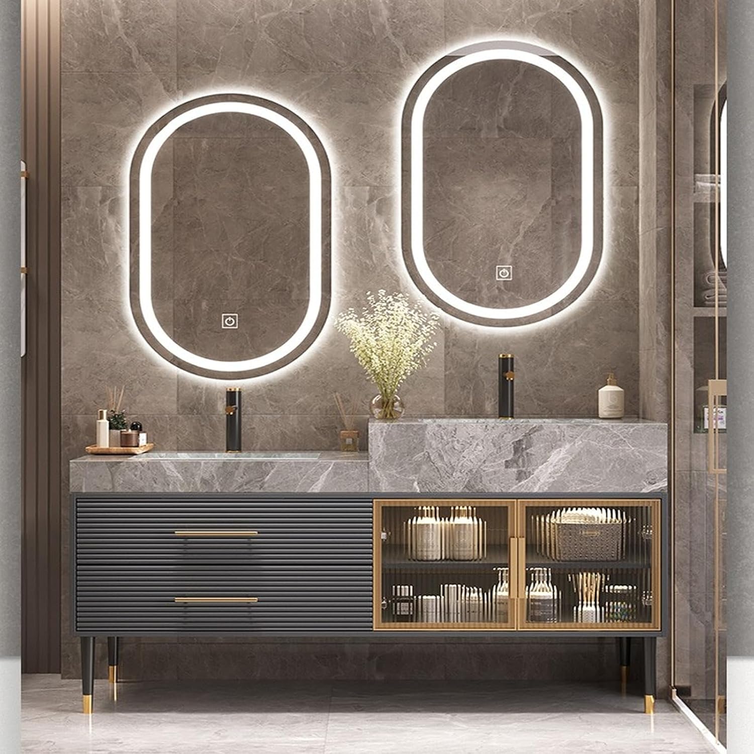 Amazon.com: 60IN Free-Standing Bathroom Vanity - Grey Bathroom Vanity ...