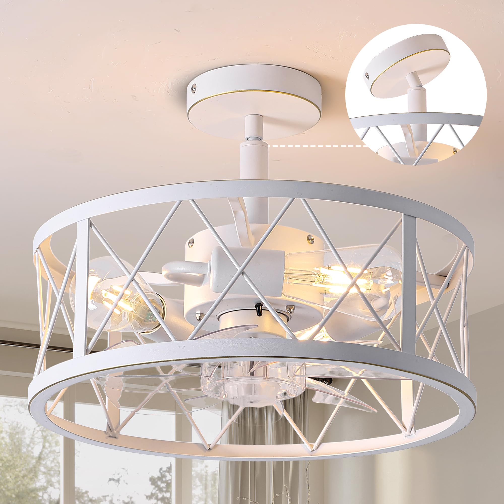 Amazon.com: REDSTAR 15" Caged Ceiling Fans with Lights and Remote Flush ...