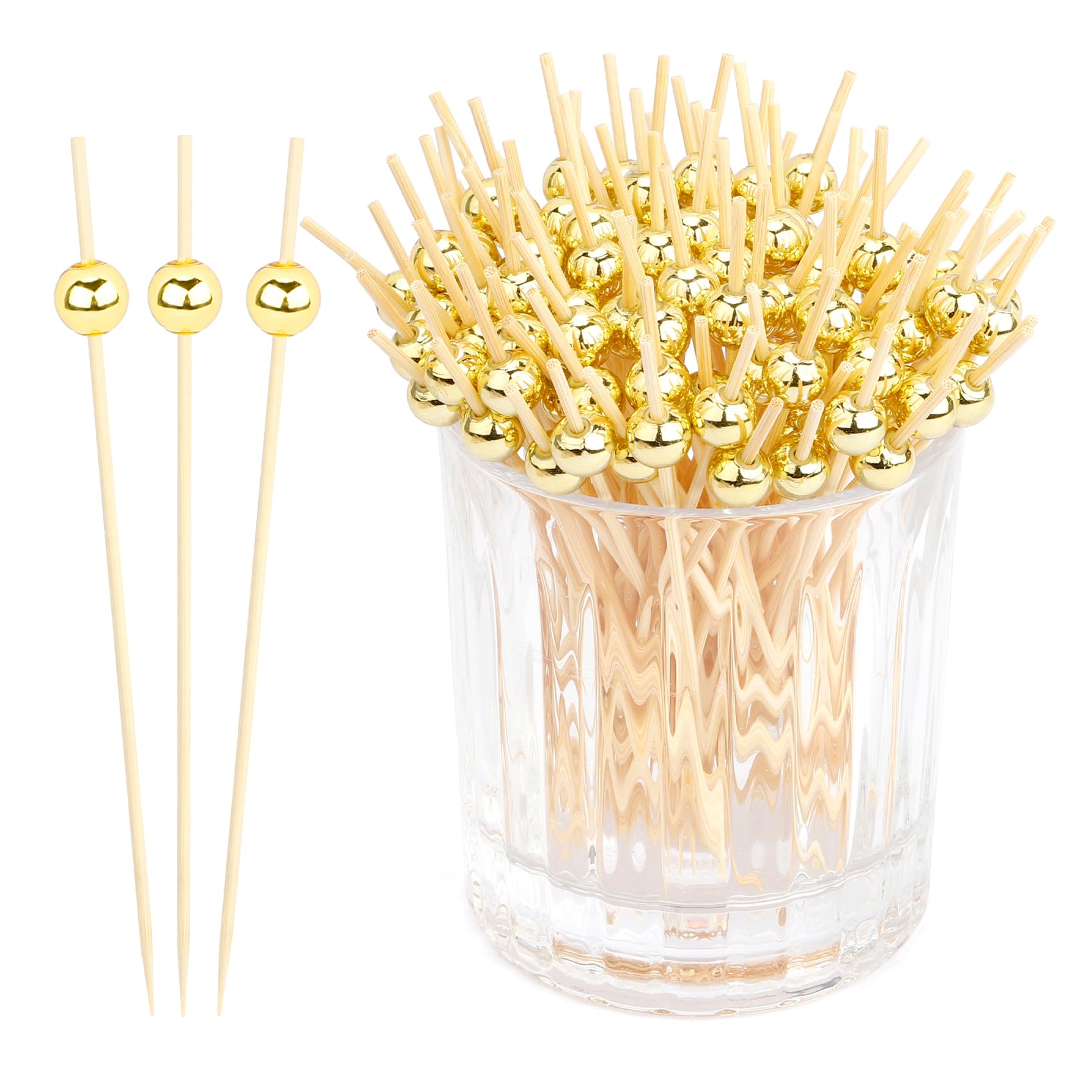 Cocktail Sticks 150 PCS Cocktail Sticks Wooden 4.7 Inch Gold Pearl ...