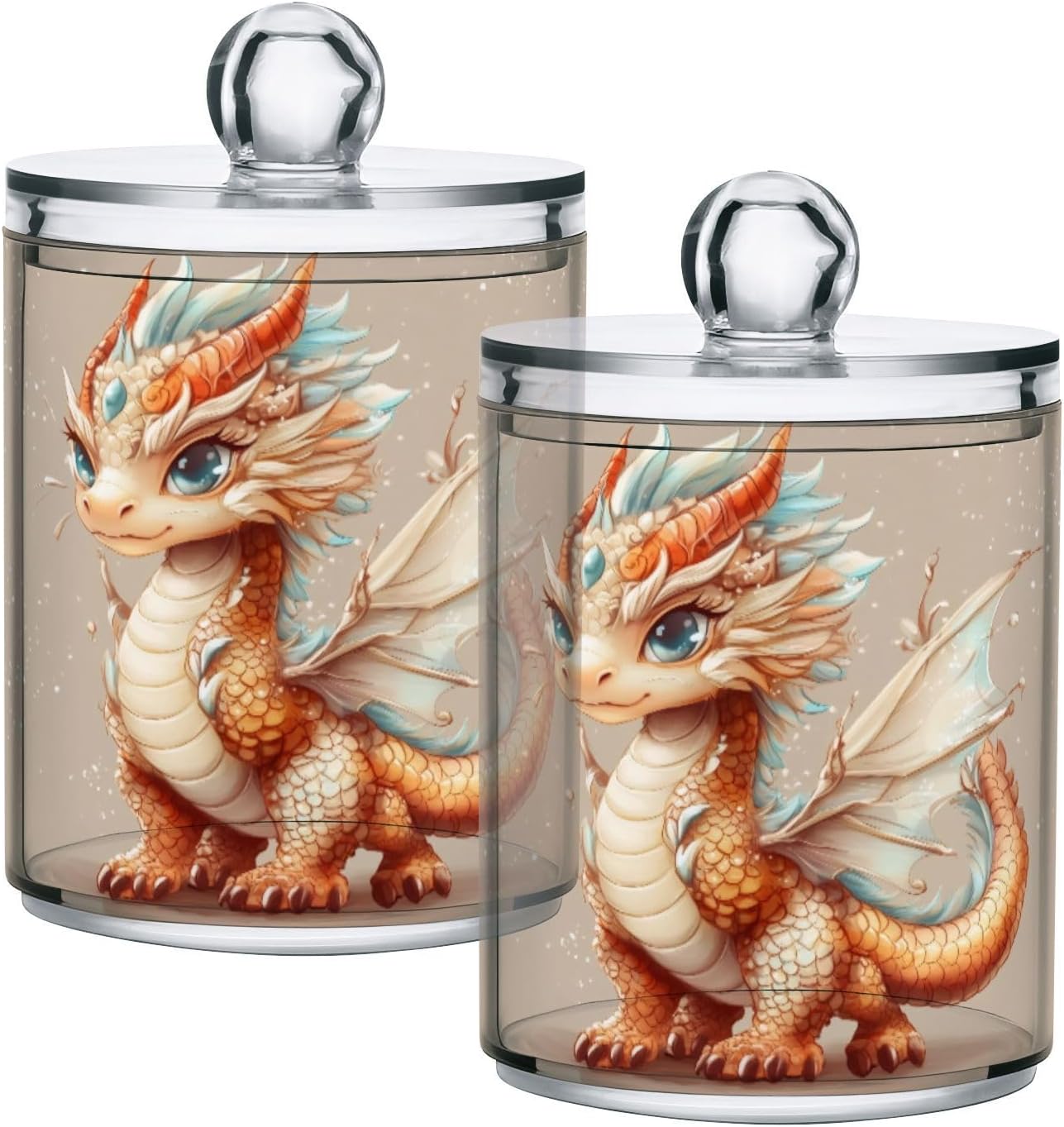 Amazon.com: Msyxl 2 Pack Cartoon Dragon Apothecary Jars with Lid, Qtip ...