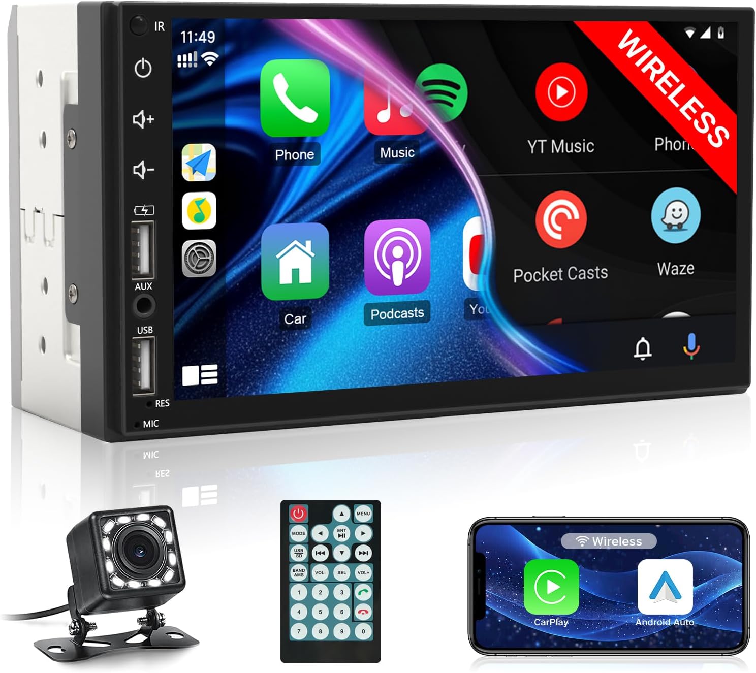 Amazon.com: Leadfan Wireless Apple Carplay Double Din Car Stereo, 7inch ...