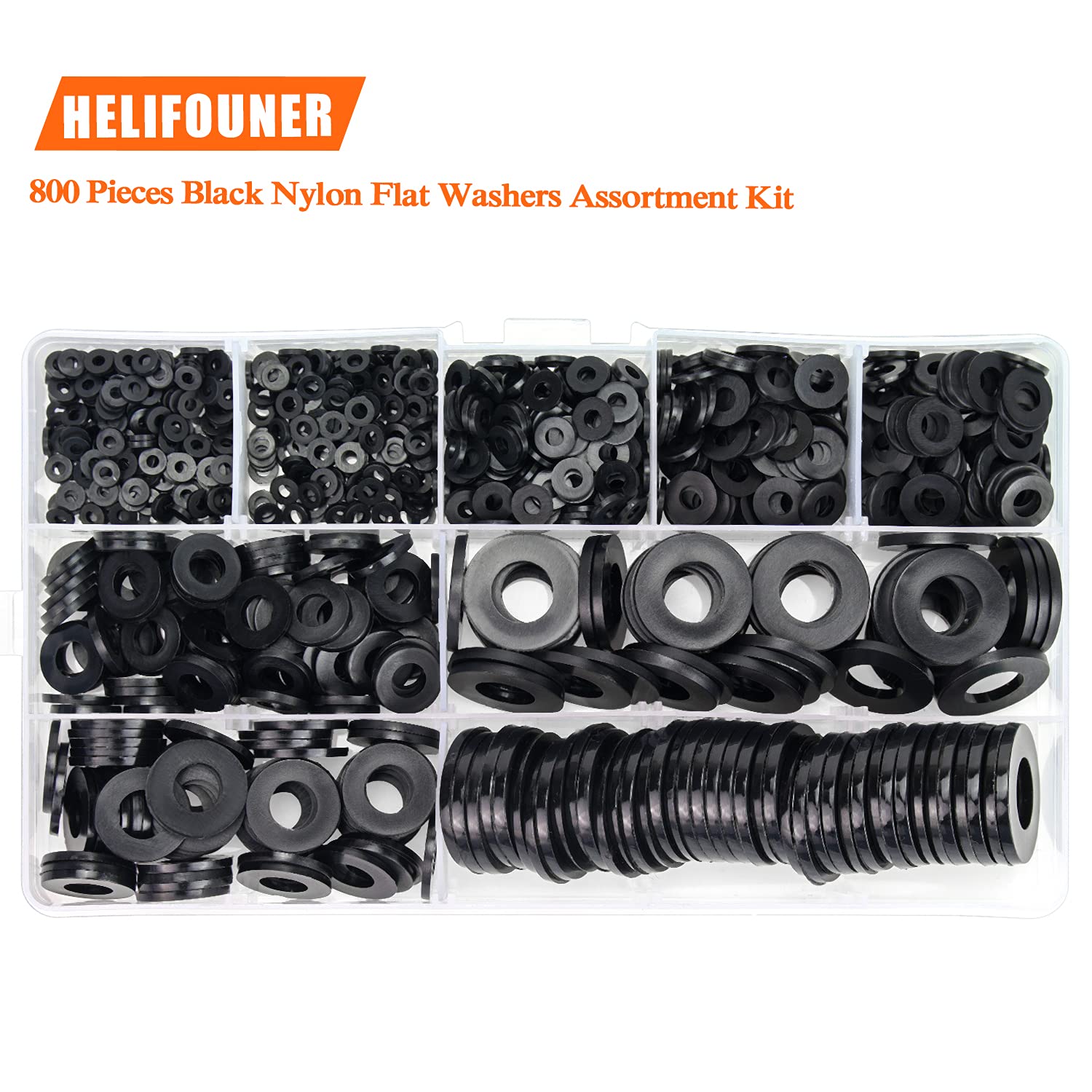 Snapklik.com : HELIFOUNER 800 Pieces 9 Sizes Black Nylon Flat Washers ...