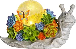 Afirst Solar Garden Snail Statues with Succulent Outdoor Resin Figurine ...