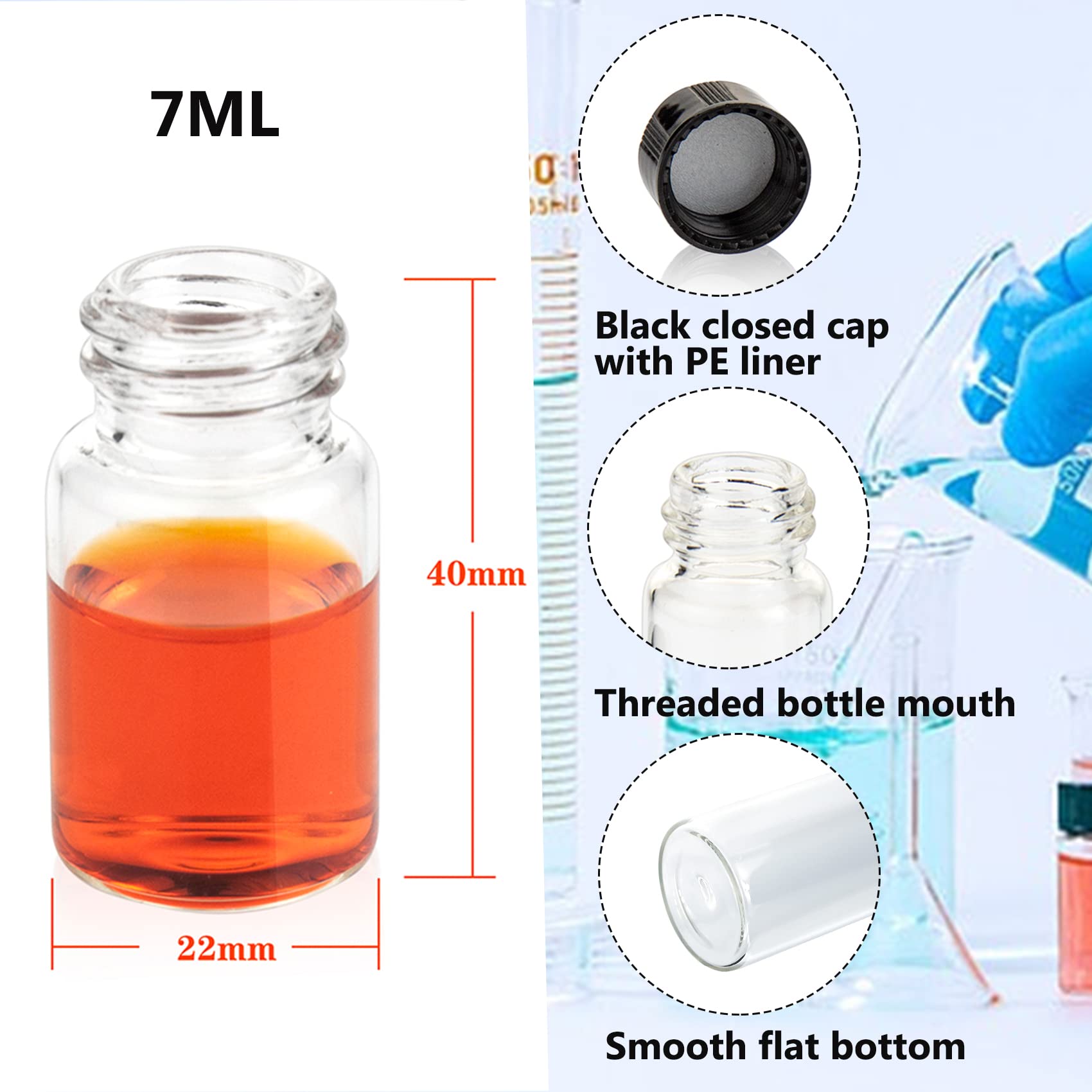 Snapklik.com : PEKYBIO 7ml 0.23oz Clear Glass Sample Vial, Liquid ...