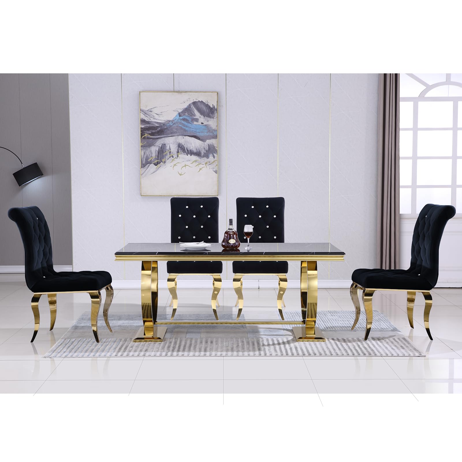 Amazon.com: Anewsun 7 Piece Black and Gold Dining Room Table Set for 6 ...
