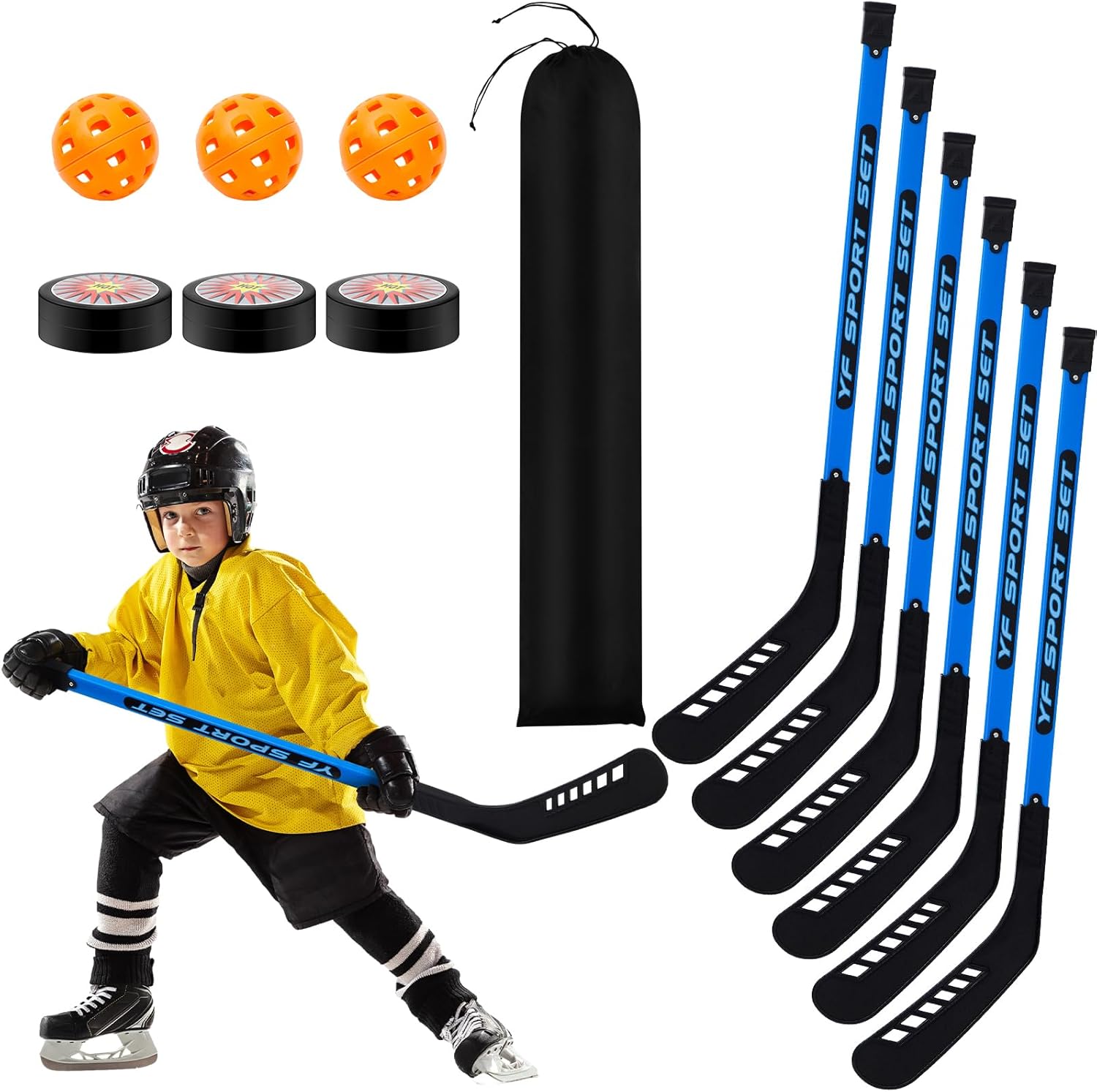 Amazon.com : Hollowfly 6 Set Kids Hockey Stick Set Street Hockey Sticks ...