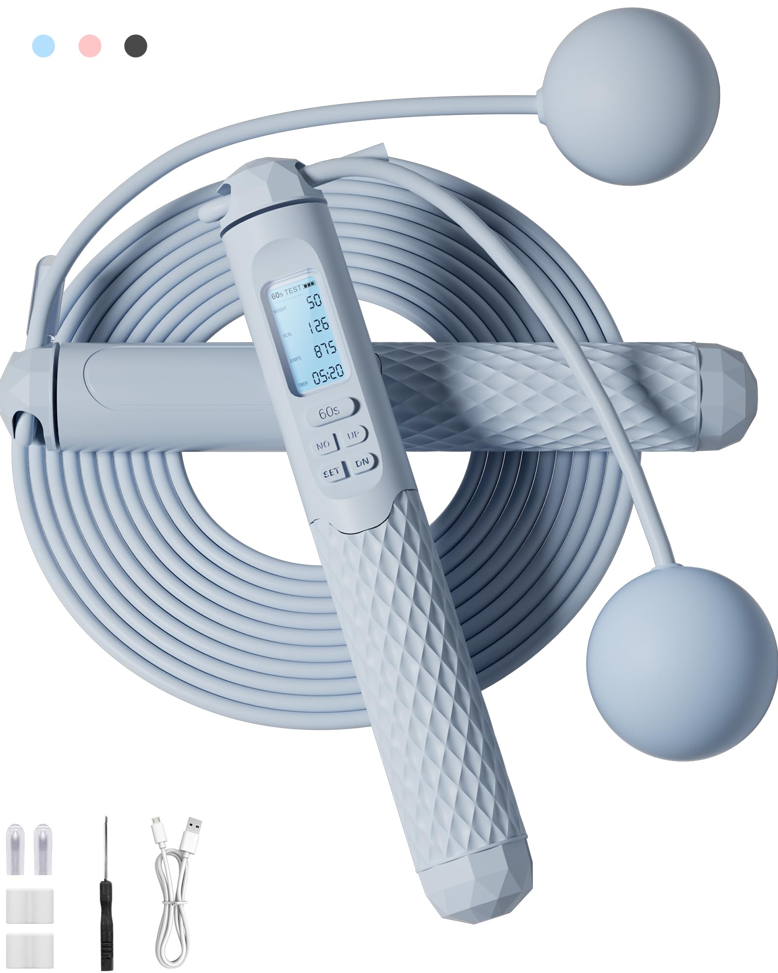 Cordless Jump Rope with Counter for Fitness - Adjustable Smart Skipping ...