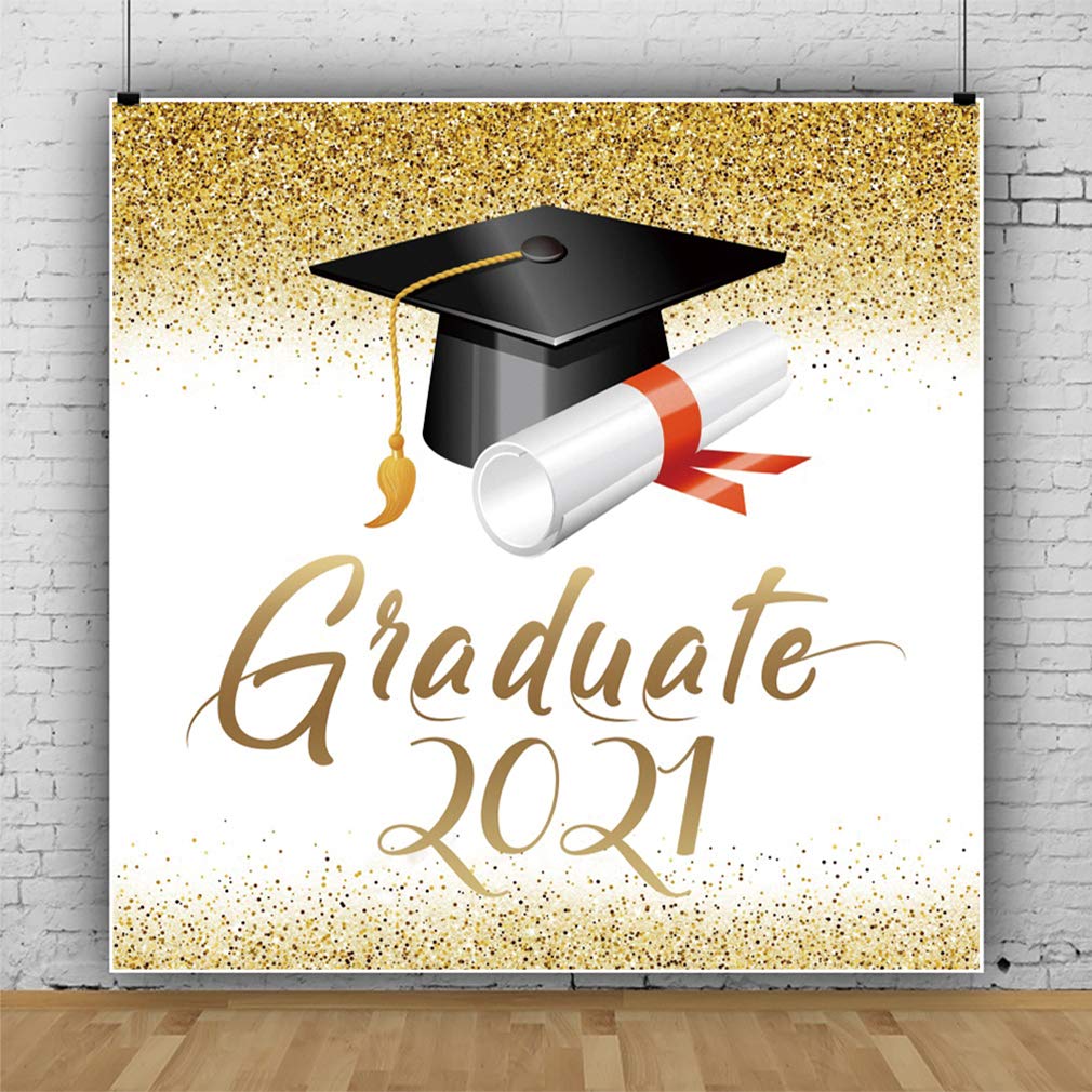 Buy Leowefowa Graduate 2021 Backdrop 8x8ft Gold Glitter Trencher Cap ...