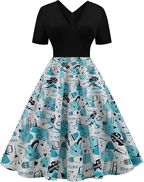 Amazon.com: Women's Vintage Musical Note Sheet Music Print Dress 50's V ...