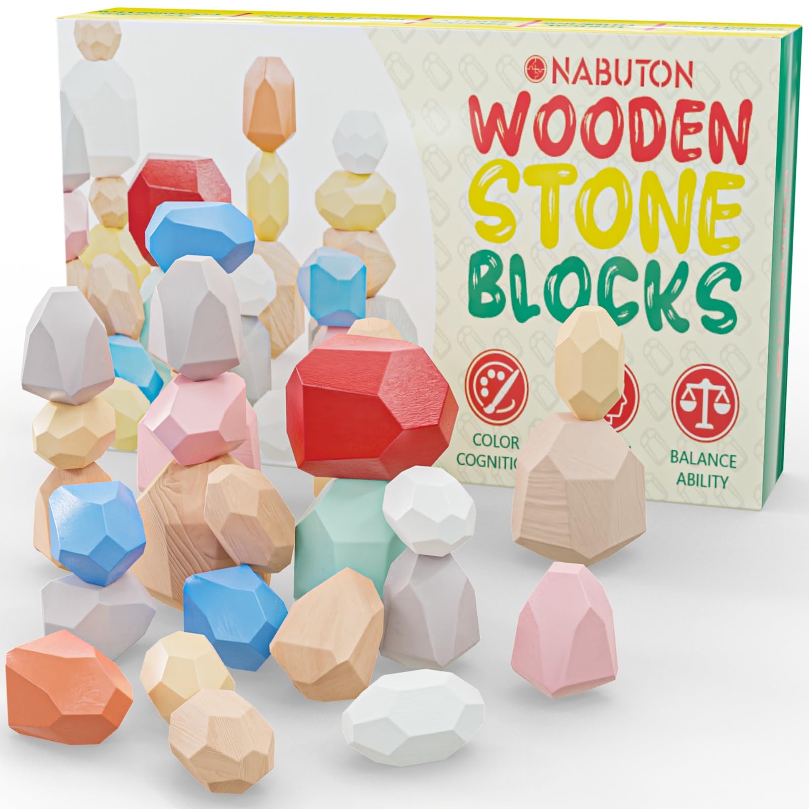Amazon.com: NABUTON Stacking Balancing Wooden Stones Building Blocks ...