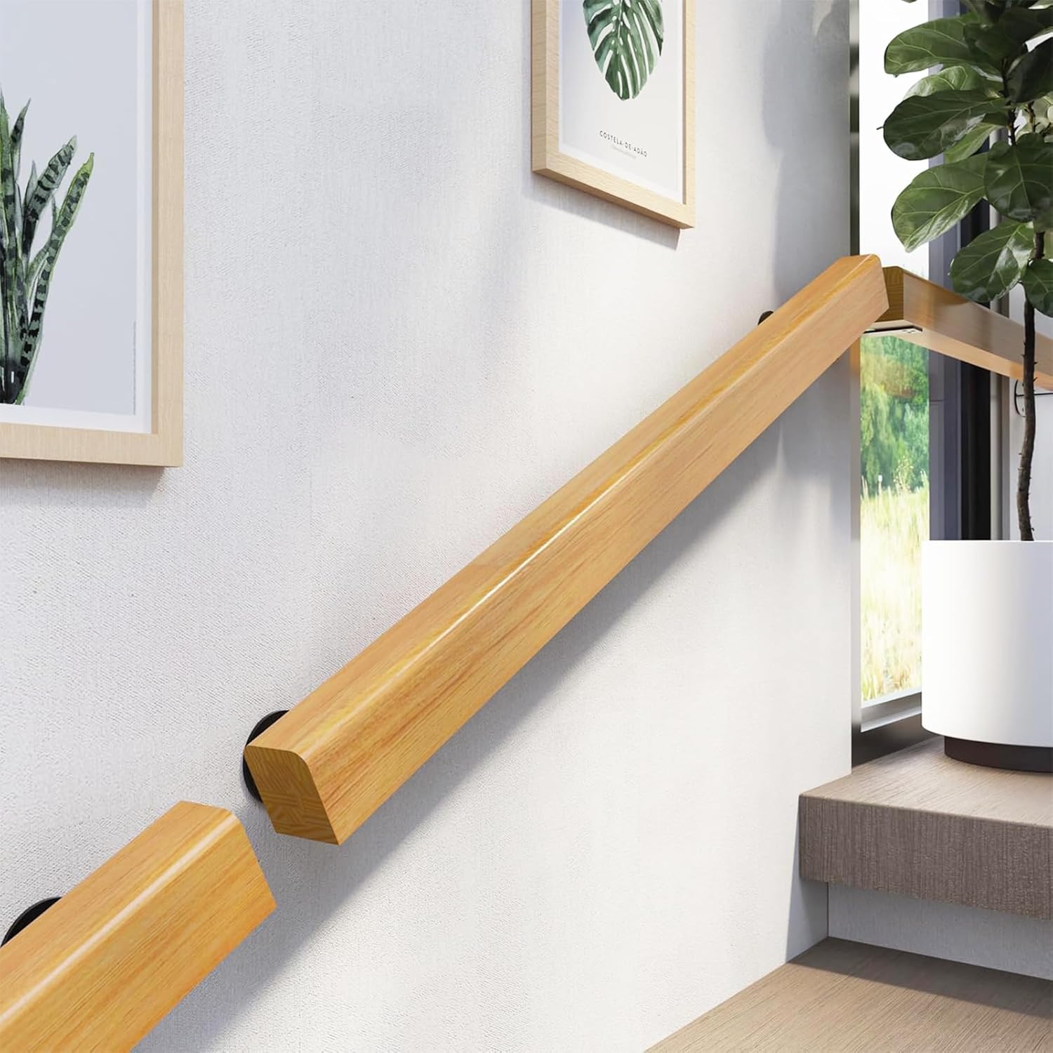 HomeVie 3FT Premium Solid Wood Handrails for Indoor Stairs, Handling ...