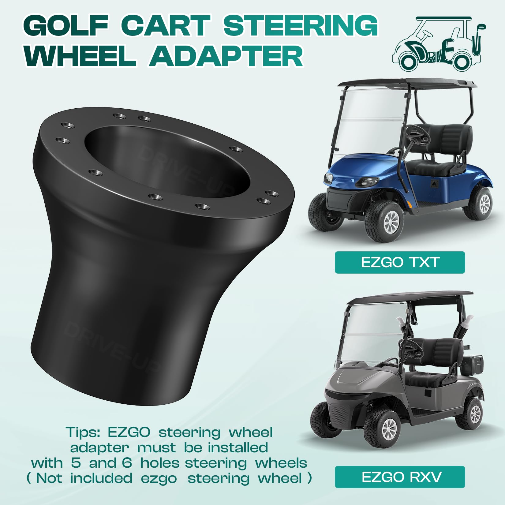 Snapklik.com : Drive-up Golf Cart Steering Wheel Adapter