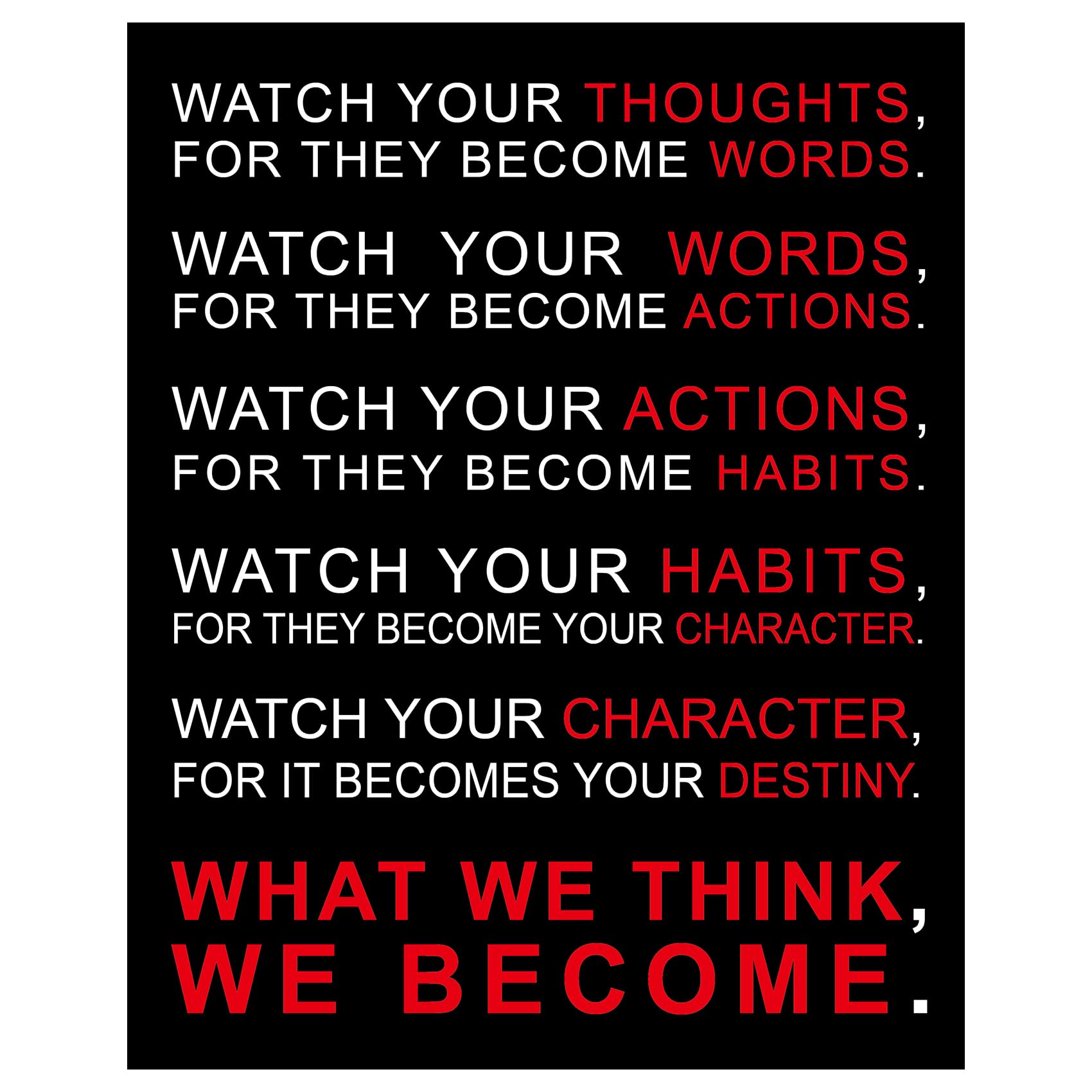Amazon.com: Watch Your Thoughts Wall Art Poster Motivational Wall Decor ...