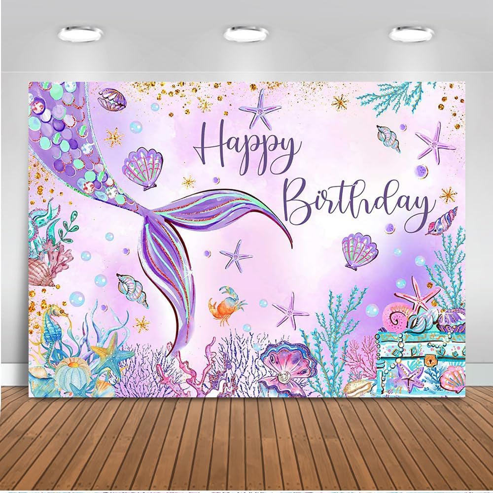 Amazon.com : Mocsicka Mermaid Birthday Backdrop Under The Sea Birthday ...