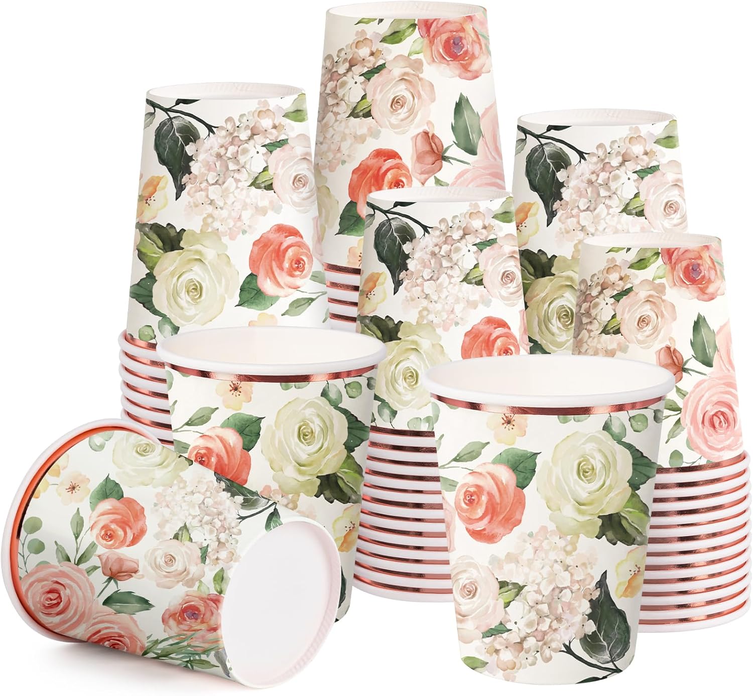 Amazon.com: WRAPAHOLIC 50 Pcs Floral Paper Cups - 9 oz Pink Flower ...