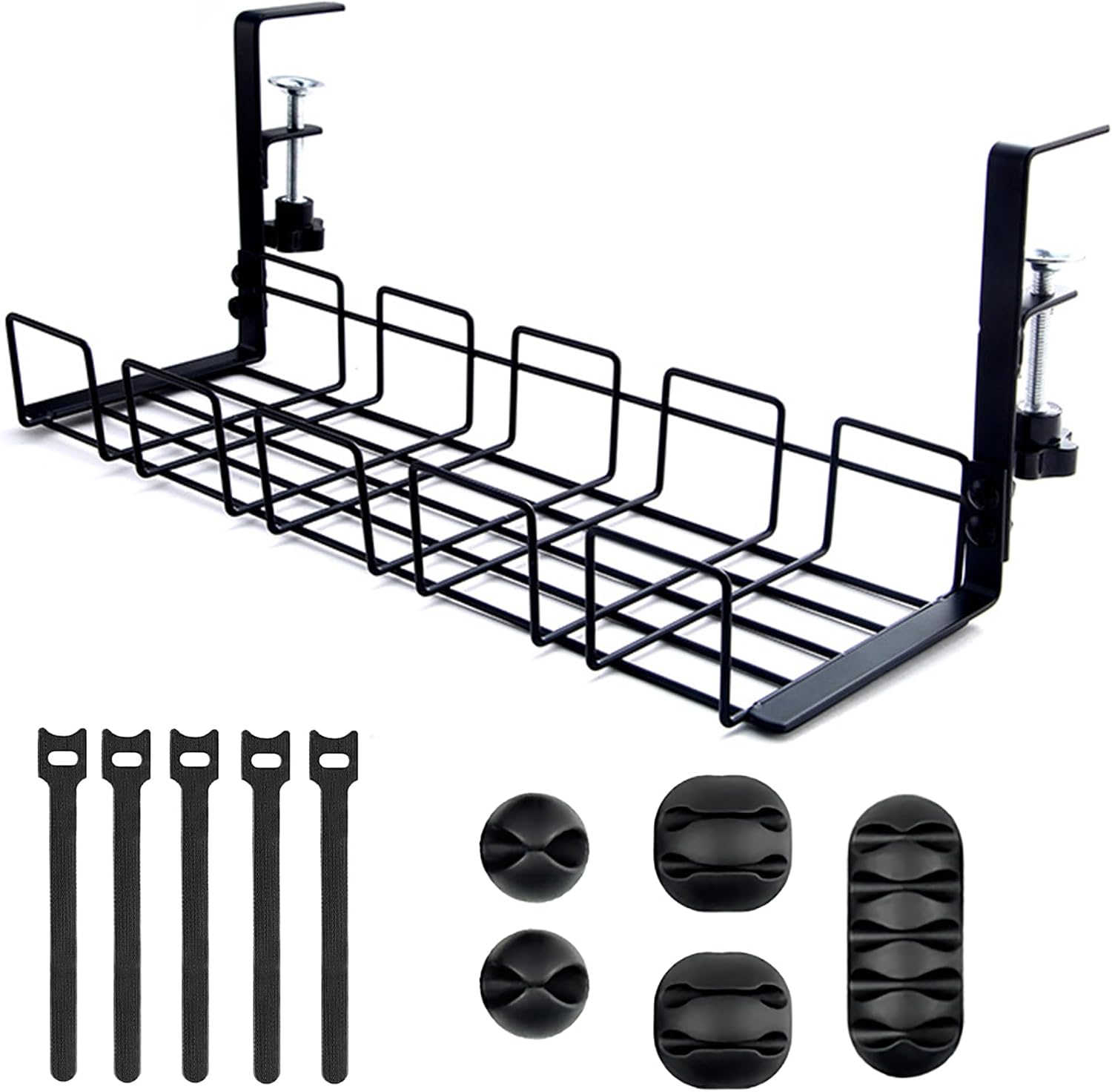 Techson Under Desk Cable Management Tray, No Drill No Screws to Desk ...