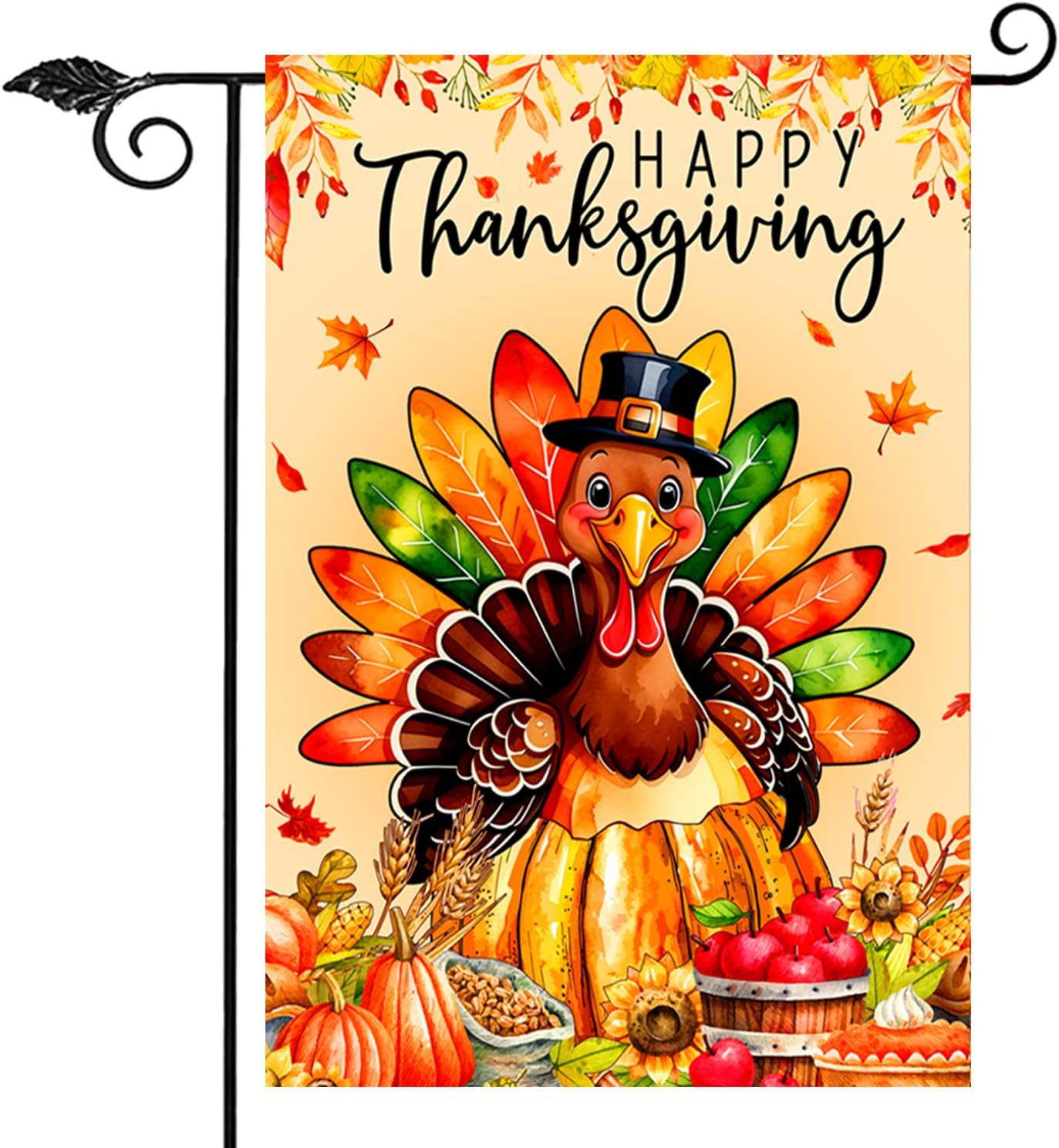 Amazon.com : HAONEFECT Happy Thanksgiving Flag - Turkey Pumpkin Be ...