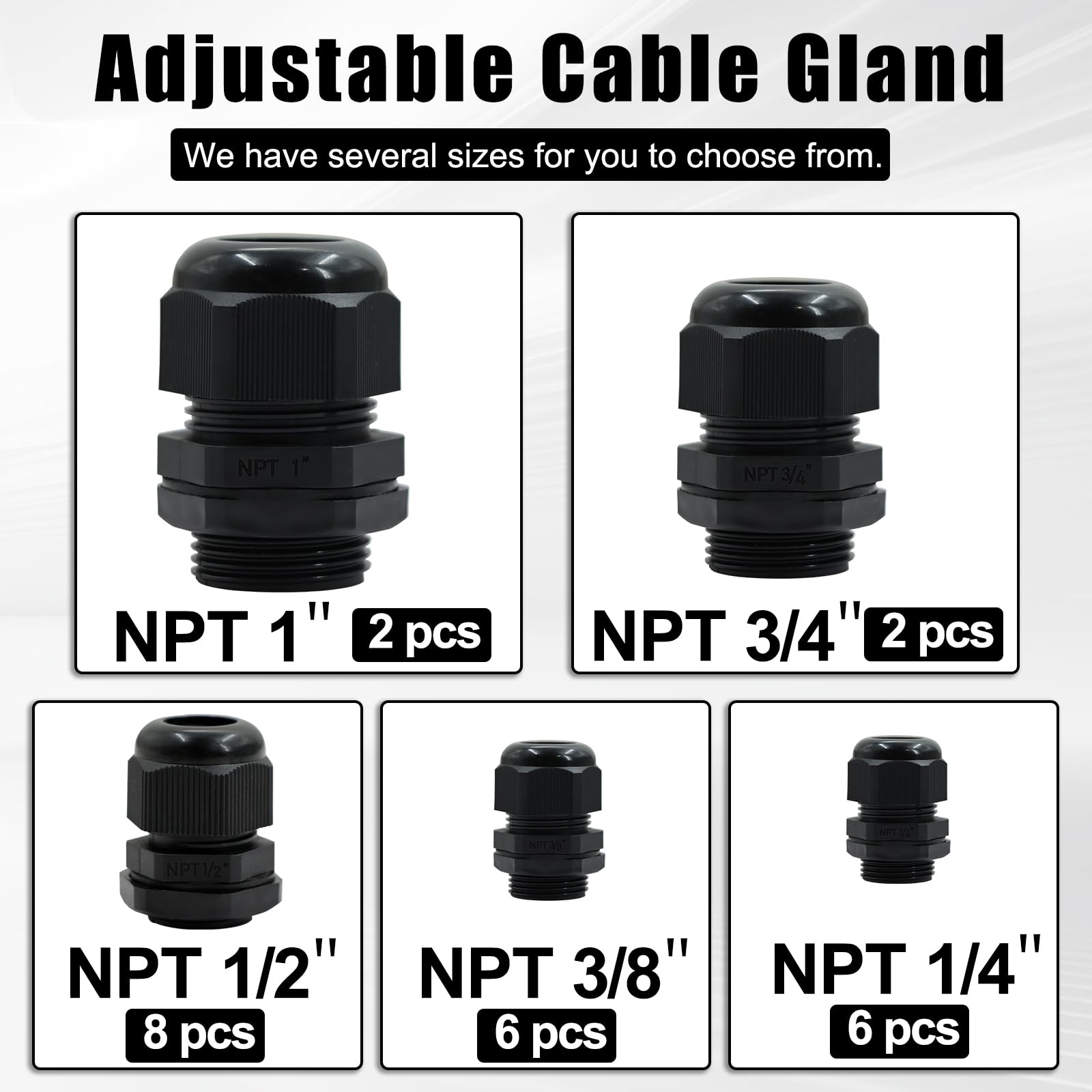 Snapklik.com : 24 Pcs Cord Grip Cable Glands Kit, 1/4" 3/8" 1/2" 3/4" 1 ...