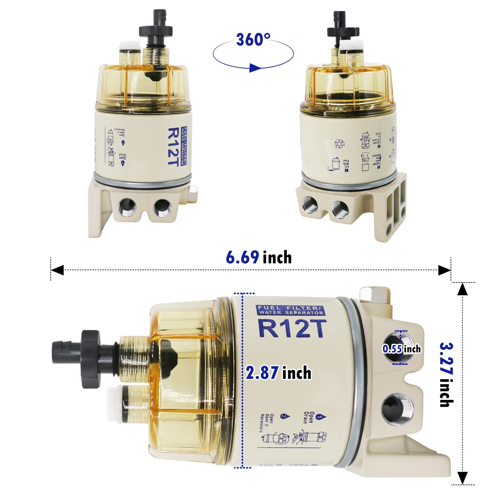 Snapklik.com : DZFSTFI R12T Fuel Filter Water Separator Spin-on Marine ...