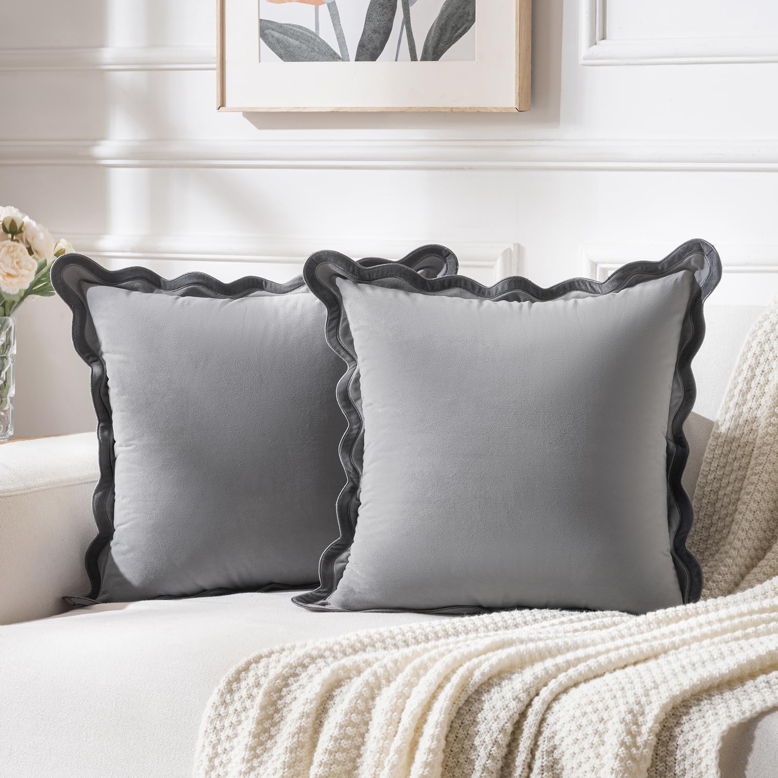 Amazon.com: Fancy Homi Set of 2 Grey Decorative Throw Pillow Covers ...