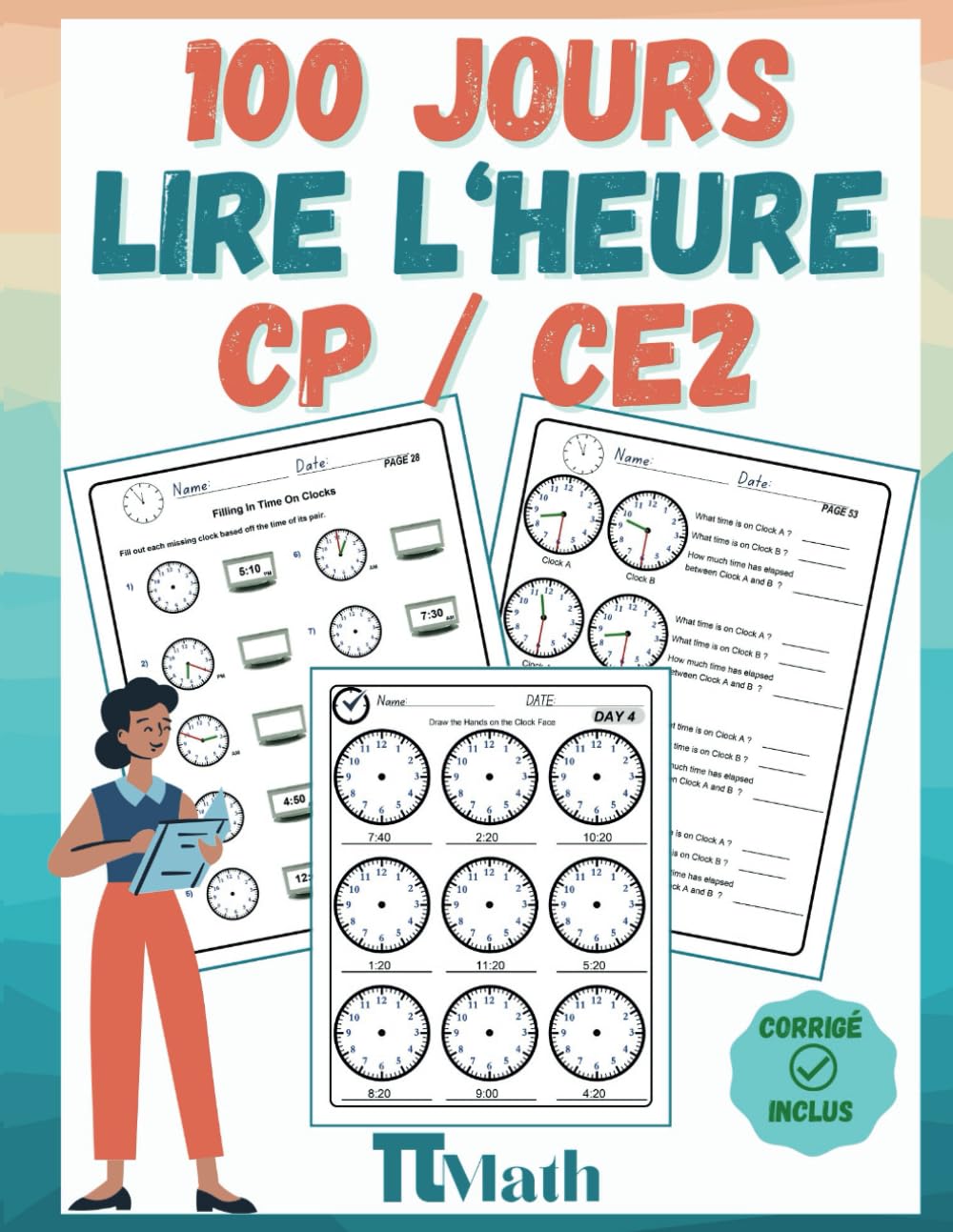Lire Lheure 100 Jours Dexercices Cahier Dexercices Pour Apprendre Lire ...