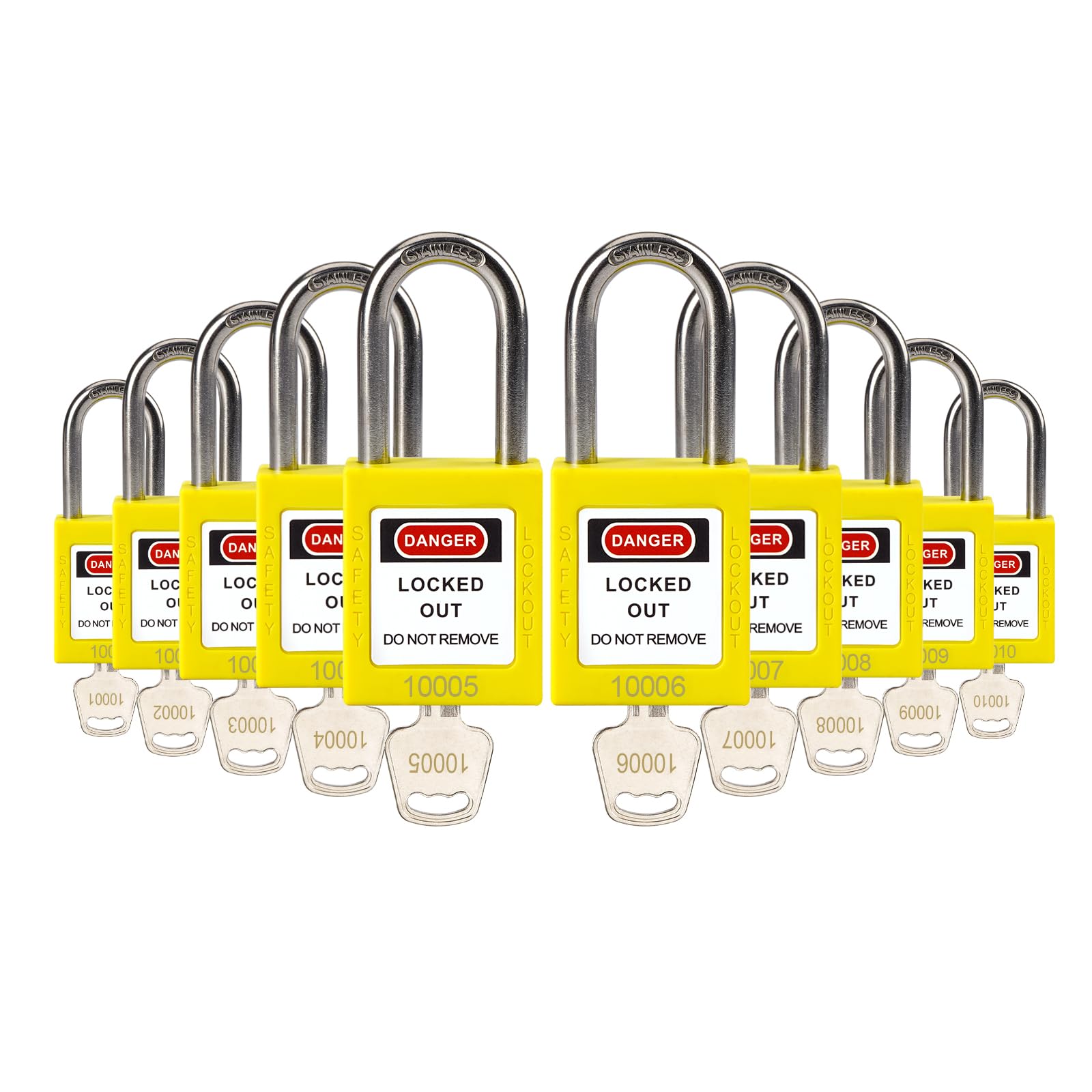 TAEGIQI 10 Yellow Lockout Tagout Locks with Brass Core,Keyed Different ...