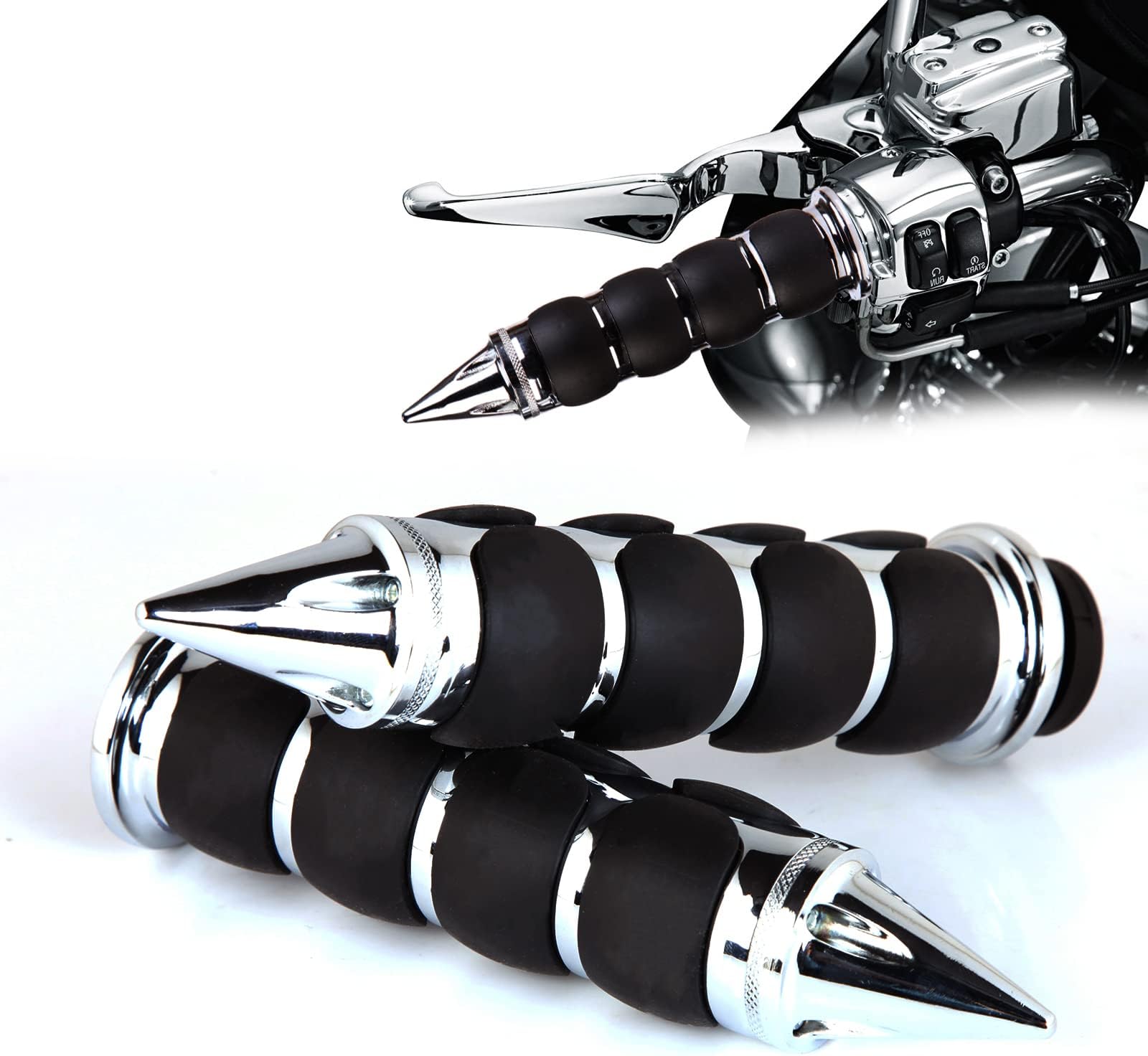Amazon.com: TESWNE Motorcycle Aluminum Chromed Handle Grips End Grips 1 ...