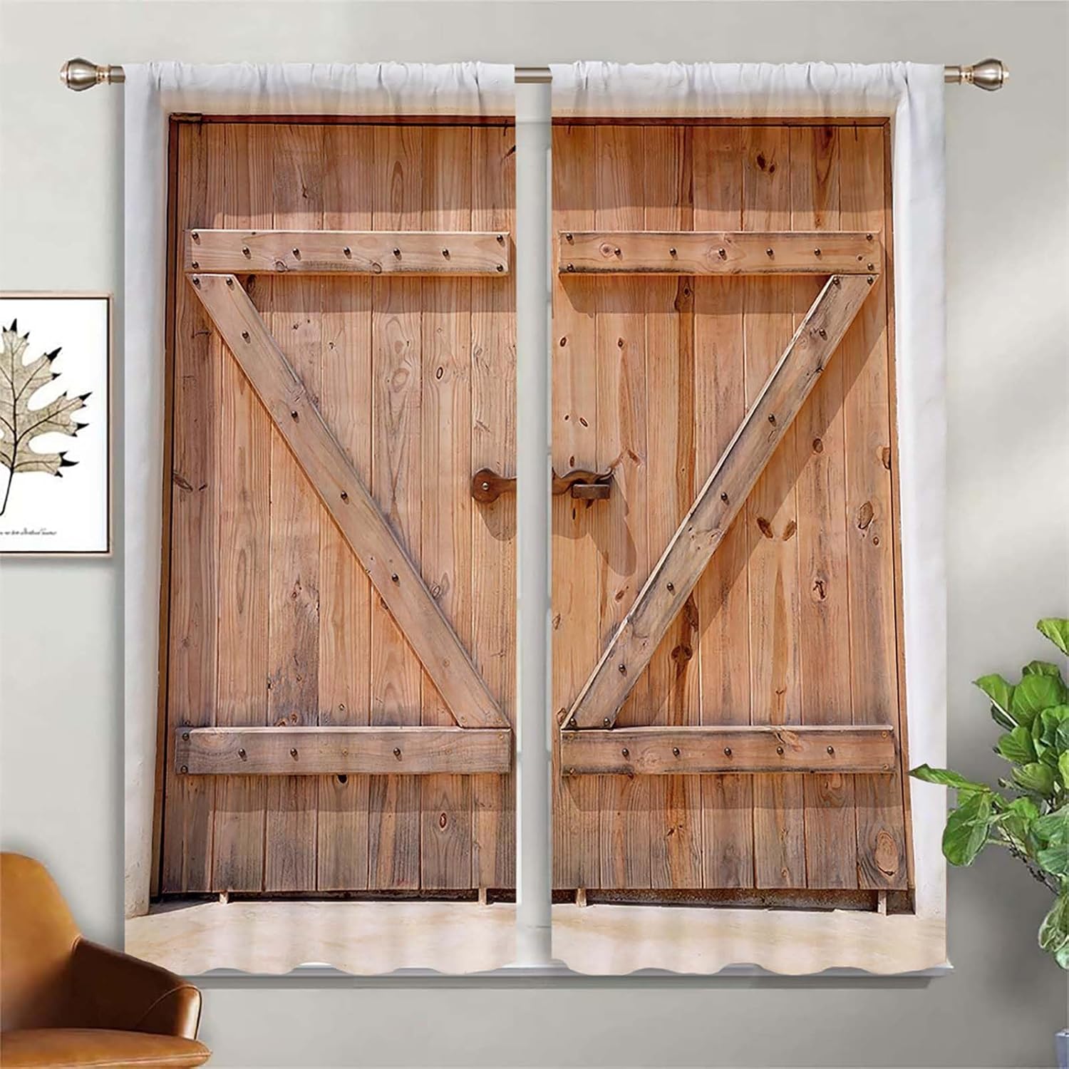 Amazon.com: WNOOHIY Wooden Barn Door Curtains,Rustic Farmhouse Country Garage Western Curtain ...
