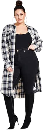 Trendy Plus Size Cotton Plaid Duster Shirt at Amazon Women’s Clothing store