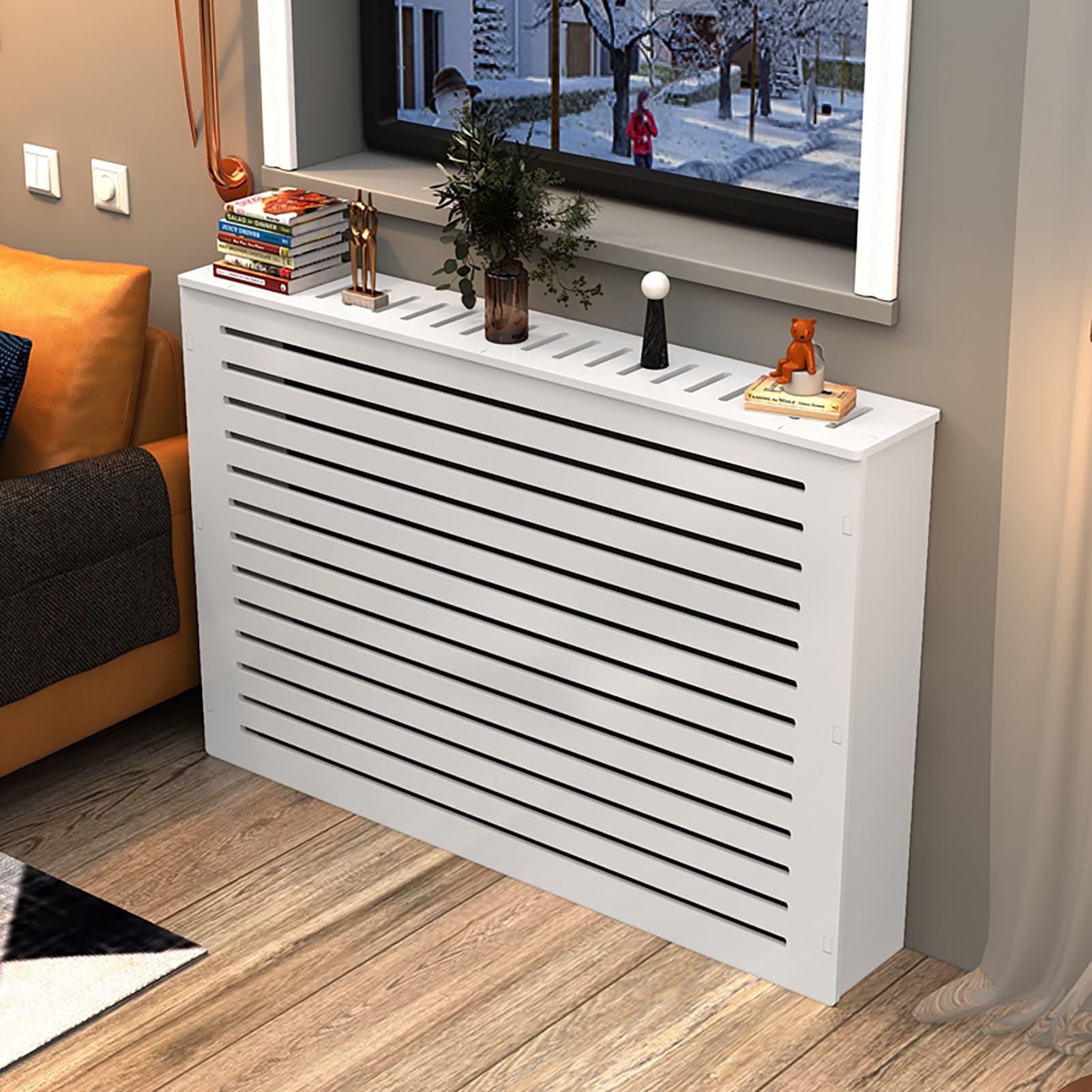 Amazon.com: JHDXL White Radiator Cover Louvered Grill Shelf Cabinet ...