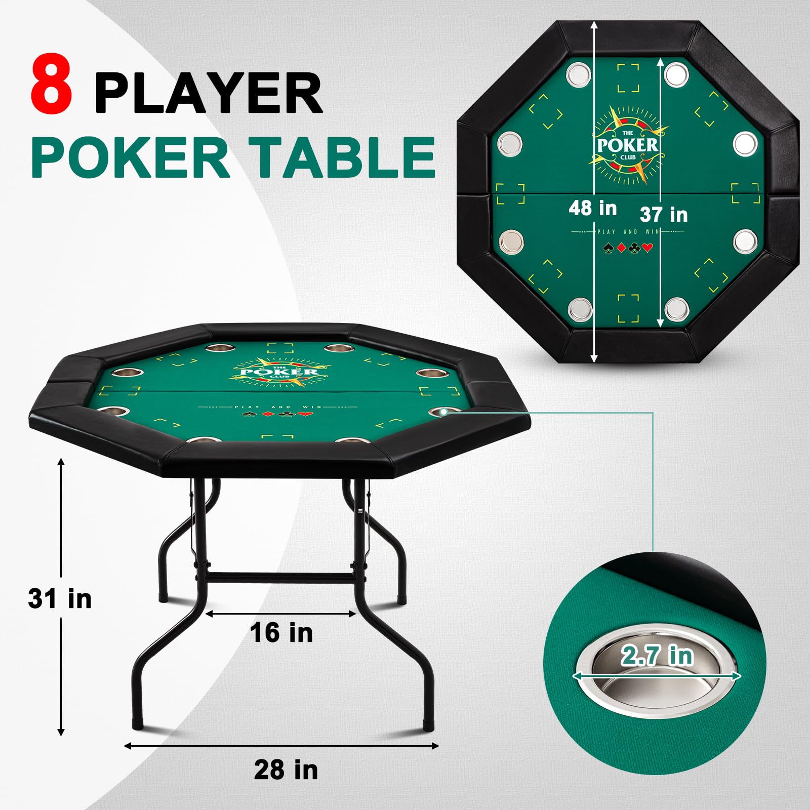 Snapklik.com : Lemosae Foldable Poker Table, Portable Blackjack Table 8 ...