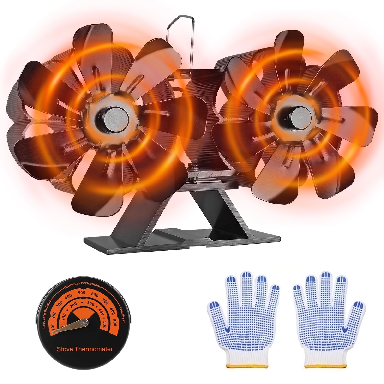 Zenicham Wood Stove Fan Heat Powered Dual Motors,14 Blades Stove Fans ...