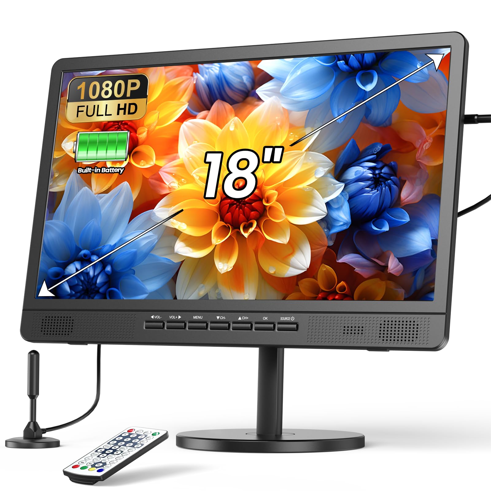 NORTHING 18 inch Portable TV with Antenna 6500mAh Rechargeable Battery ...