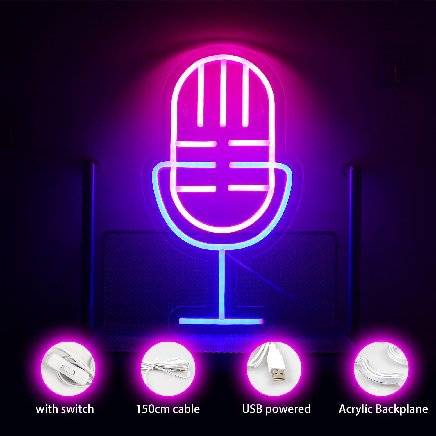 Retro Microphone Neon Lights for Wall Neon Signs Pink Blue Led Neon ...