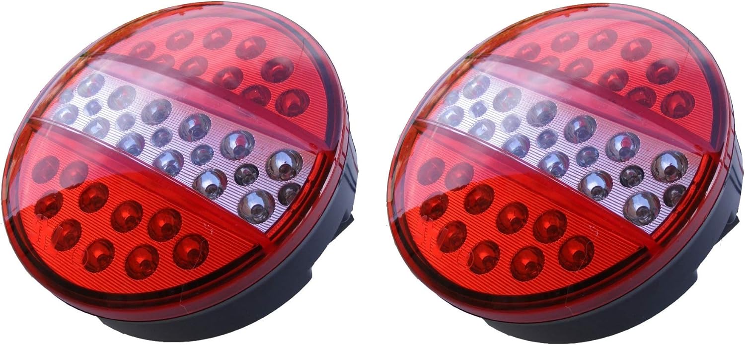 2 Pcs 12V Round LED Rear Light Lamp Left & Right Side for Trailer Truck ...