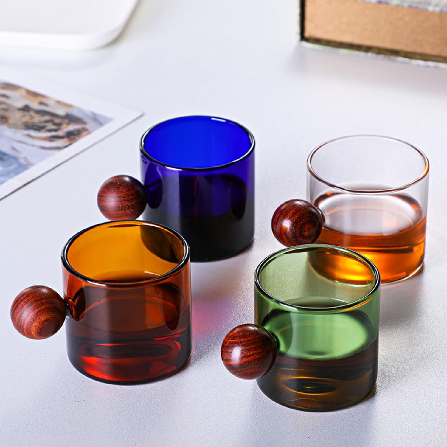 Amazon.com | Plcnn Set of 4 Colored Glass Coffee Mugs, Small Insulated ...