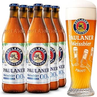 Kit 6 Cerveja Zero Álcool Paulaner Weissbier Garrafa 500ml + Copo Prost ...