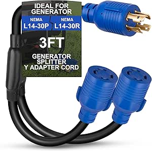 Amazon.com: 4-Prong 30 Amp Generator Splitter Y Adapter NEMA L14-30P to ...
