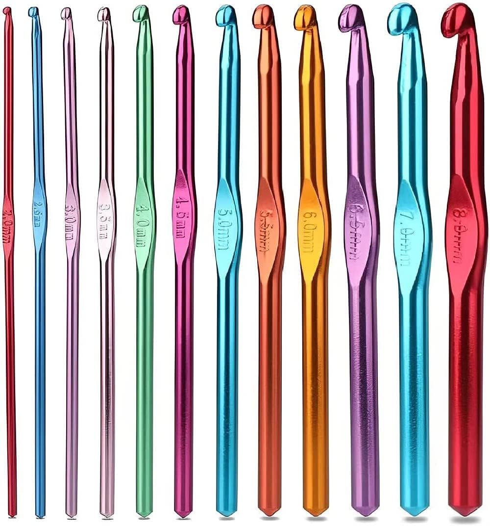 Syga Set 8 Size Soft Plastic Handle Aluminum Crochet Hook Knit Needle ...