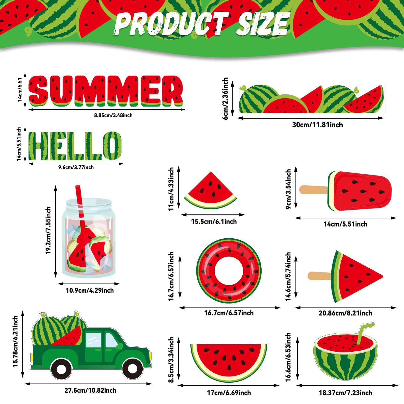 Snapklik.com : 49 PCS Hello Summer Paper Bulletin Board Set Watermelon ...