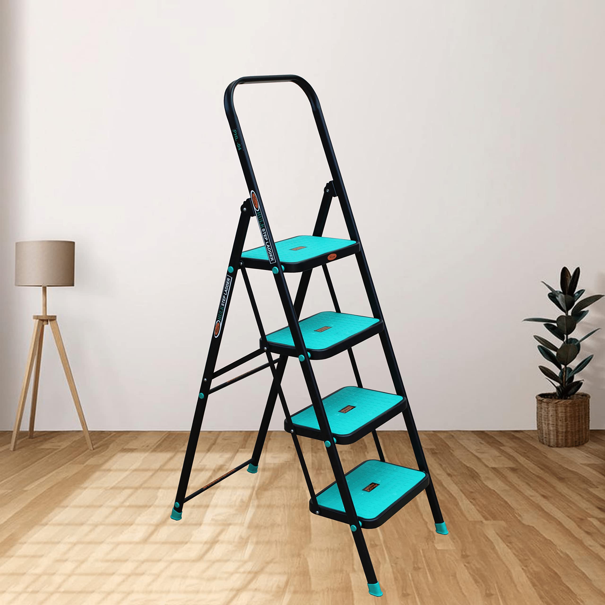 Prime Hulk 4-Steps Heavy-Duty Foldable Steel Step Ladder with Large ...