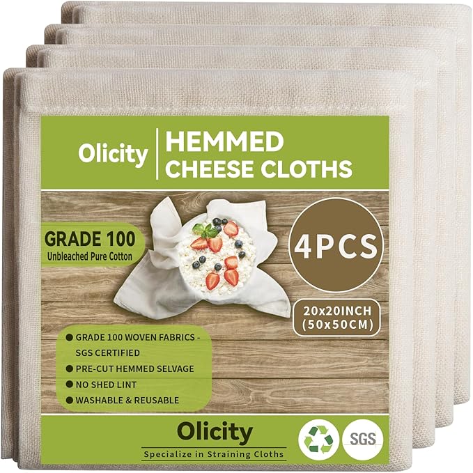 Olicity Cheese Cloth, Grade 100, 20x20Inch Hemmed Cheesecloth for ...