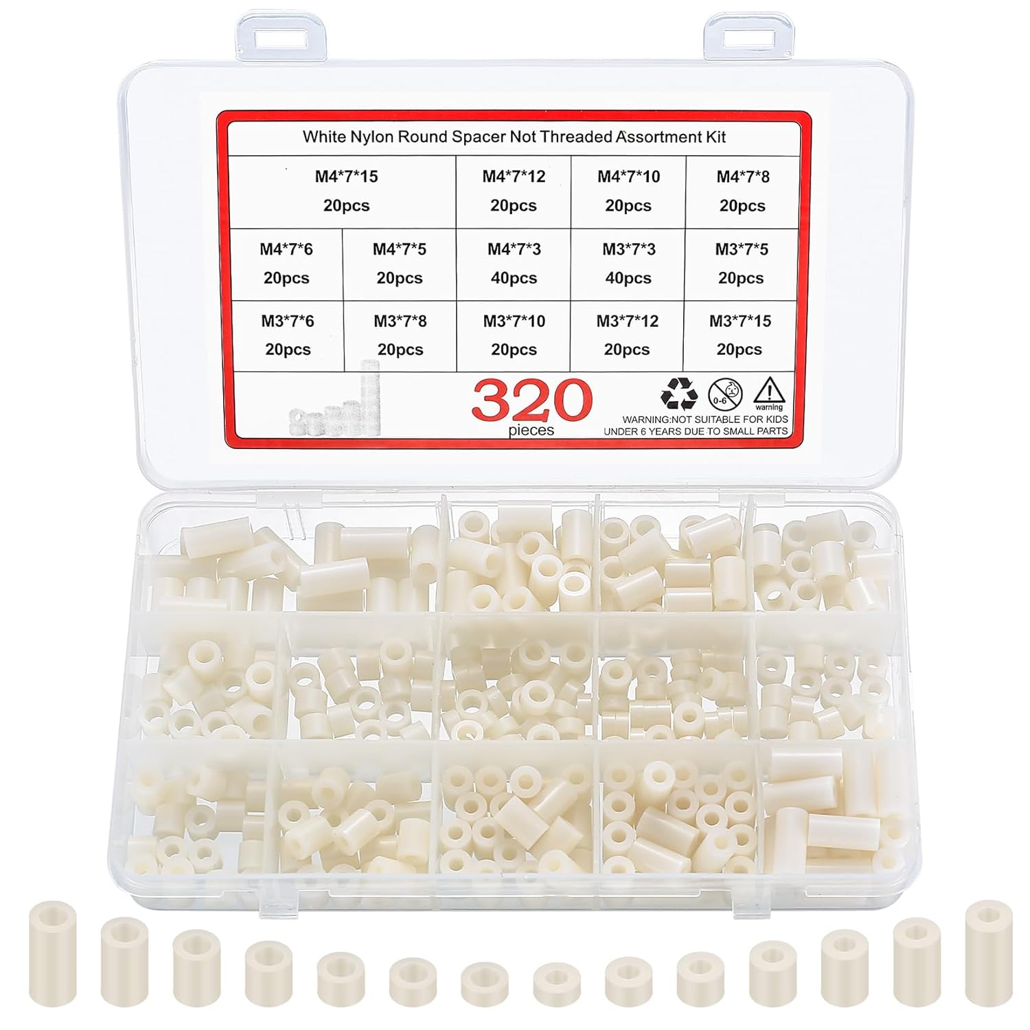 PIANKEKE 320 Pcs White Nylon Round Screw Spacers, 14 Sizes, Electrical ...