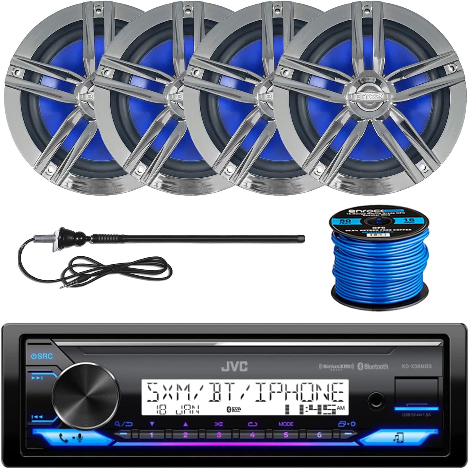 Amazon.com: JVC Single Din Marine Bluetooth USB/AUX Stereo Receiver, 4X ...