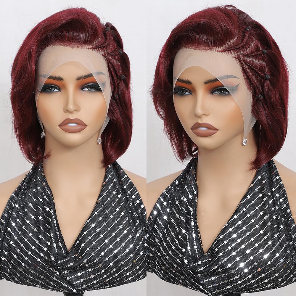 Amazon.com : 99J Red Pixie Cut Wig Human Hair Straight Lace Front Wigs ...