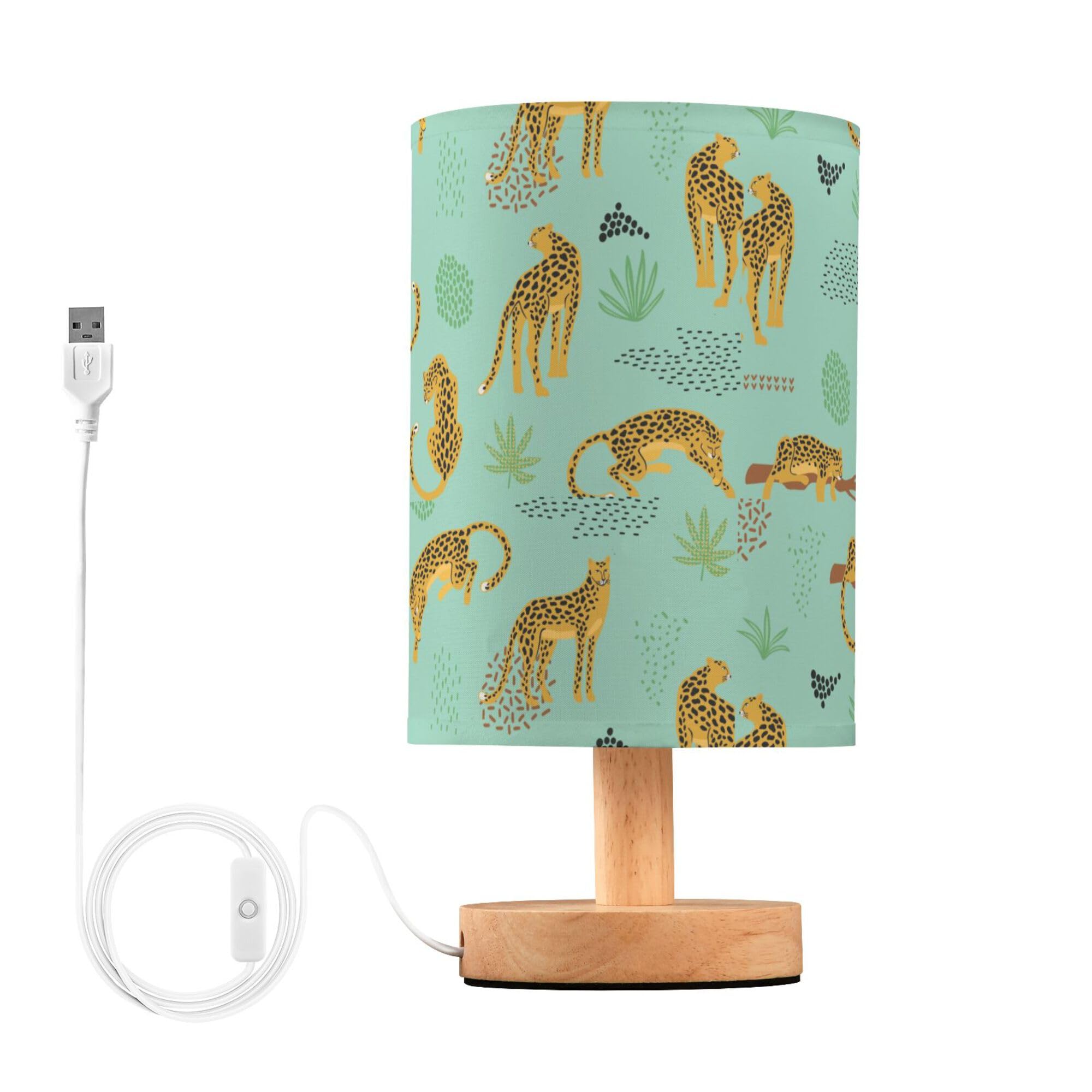 YYZZH Table Lamp Vintage Cheetah Leopard Animal Tropical Palm Leaf ...