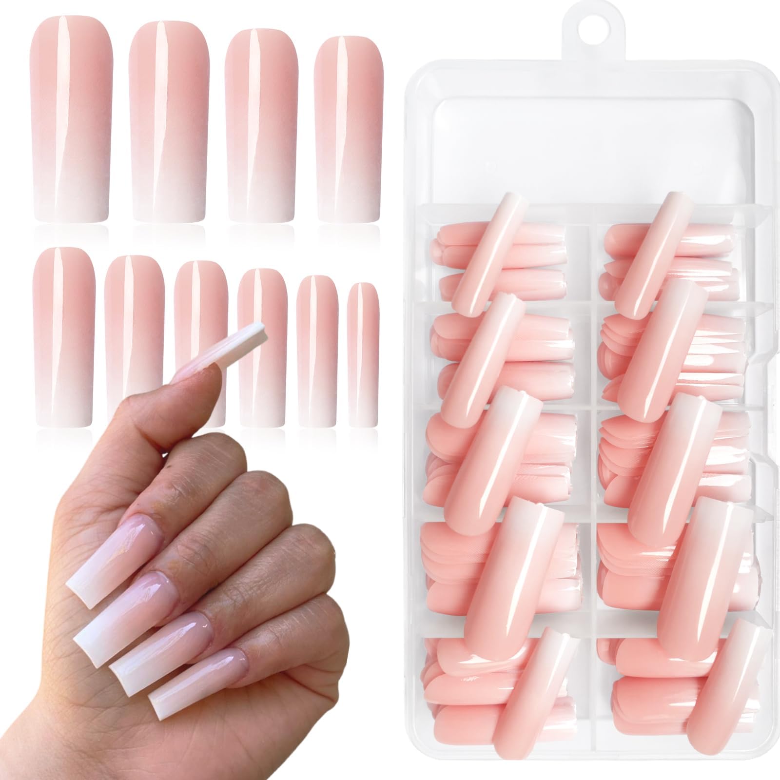 Amazon.com: Bellelfin 120Pcs Long Press on Nails, Glossy Square Ombre ...