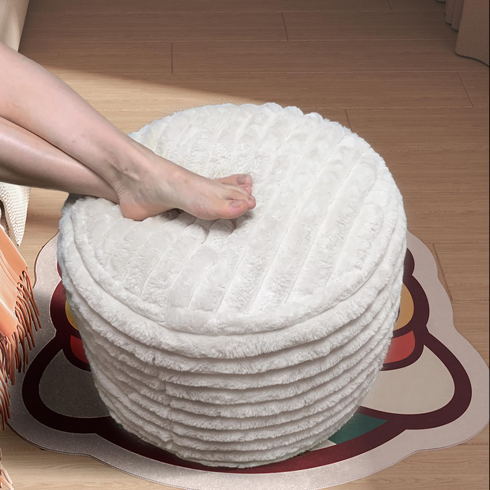 Amazon.com: Pouf Ottoman Stuffed Round for Foot Rest, Faux Fur Poufs ...