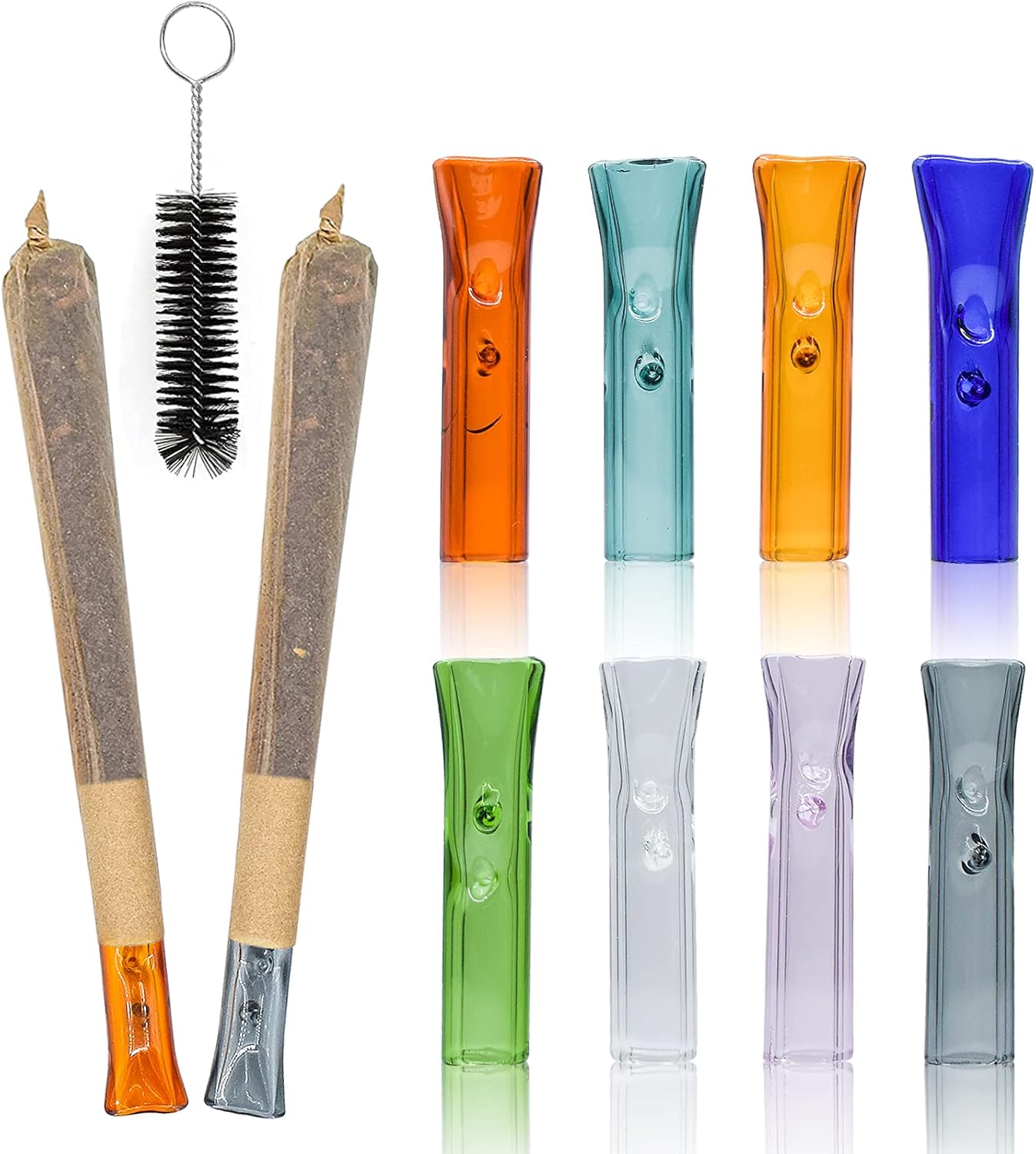 ZCZ10Pcs Colorful Glass Filter Tips Reusable Rolling Tips with Cleaning ...