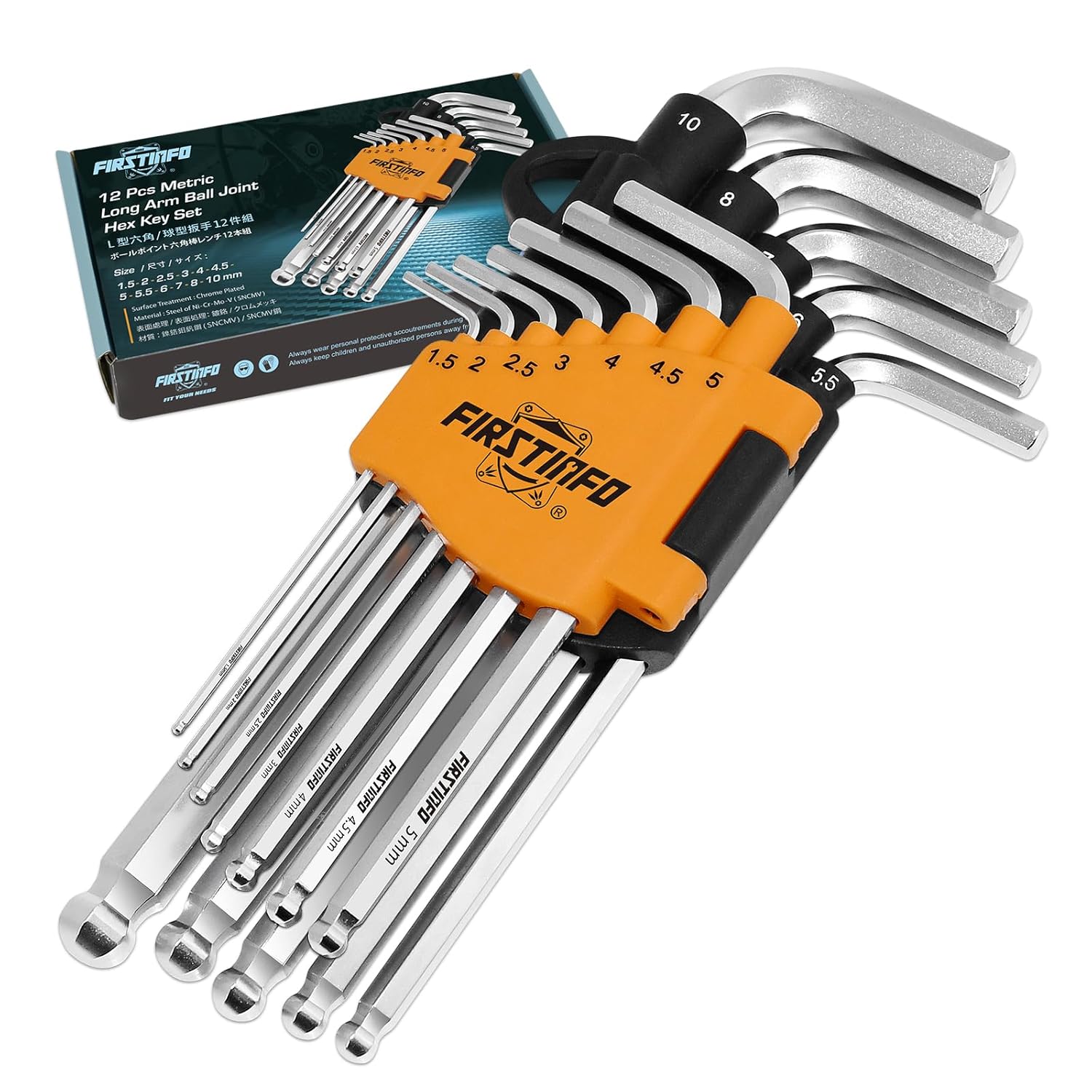FIRSTINFO H5902ML Metric Size Allen Wrench/Hex Key Set with Long Arm ...